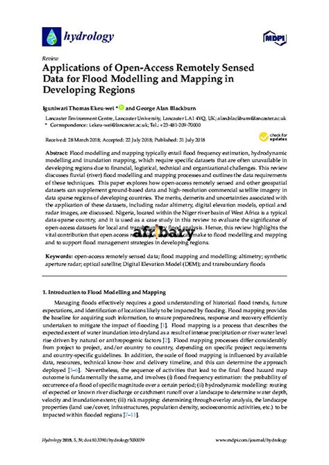 Applications Of Open Access Remotely Sensed Data For Flood Modelling