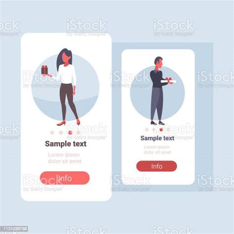 남자 여 자가 들고 포장 선물 상자 깜짝 휴가 축 하 개념 남성 여성 만화 캐릭터 전체 길이 설정 세로 서식 파일 복사 공간 개념에 대한 스톡 벡터 아트 및 기타 이미지