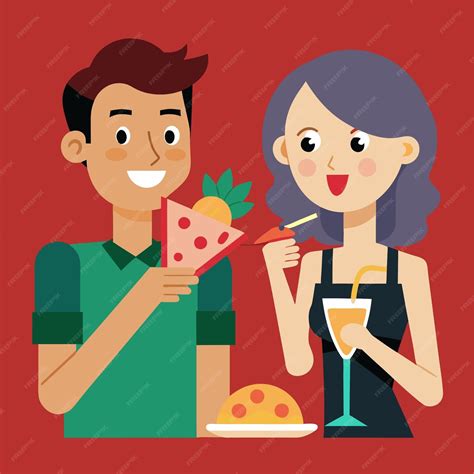 Premium Vector Cartoon Couple Enjoying Pizza And Cocktails Together