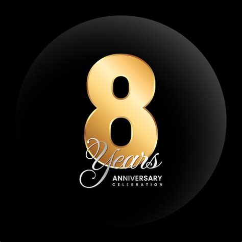 Logo Du 8e Anniversaire Nombre Dor Avec Texte De Couleur Argentée Logo Vector Template