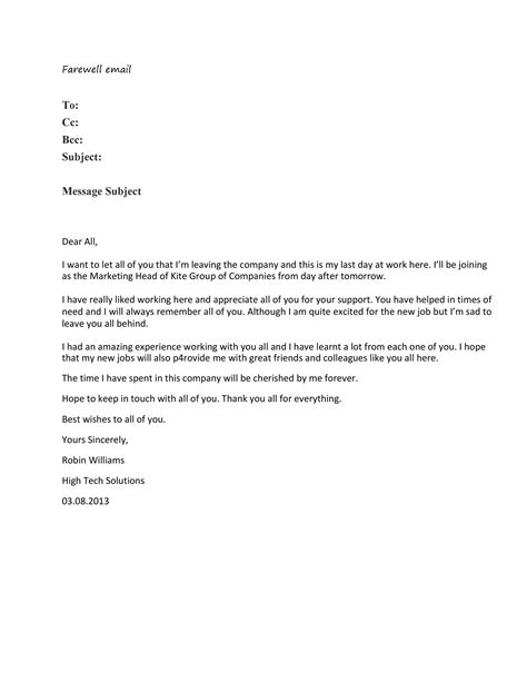40 Farewell Email Templates To Coworkers Template Lab