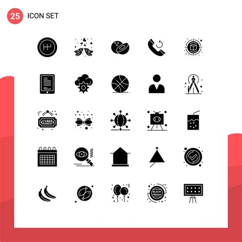 Set Of 25 Vector Solid Glyphs On Grid For Coding Thinking Food Design Campaign Editable Vector