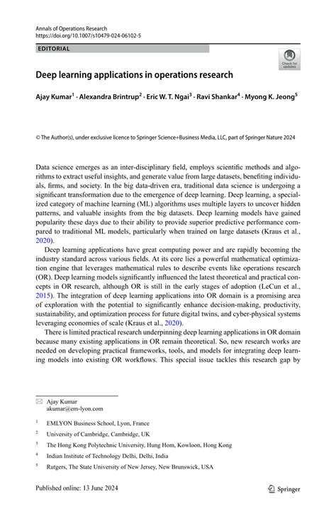 Pdf Deep Learning Applications In Operations Research