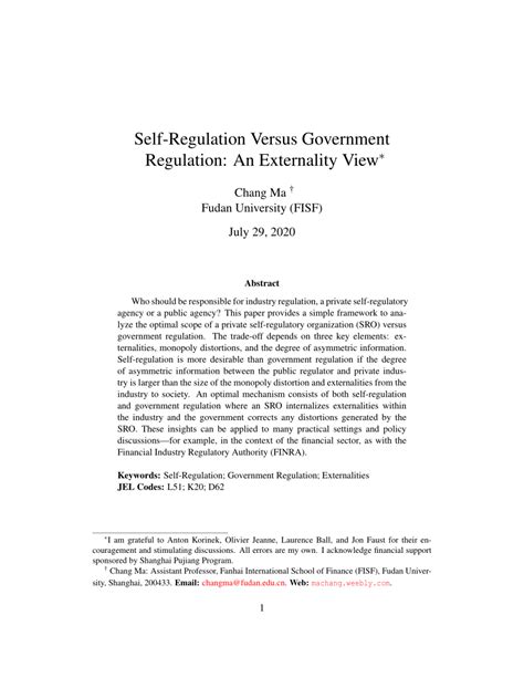 Pdf Self Regulation Versus Government Regulation An Externality View