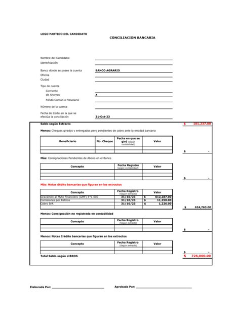 Conciliacion Bancaria Oct 31 2023 Descargar Gratis Pdf Contabilidad