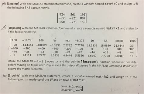Solved With One Matlab Statementcommand Create A Variable
