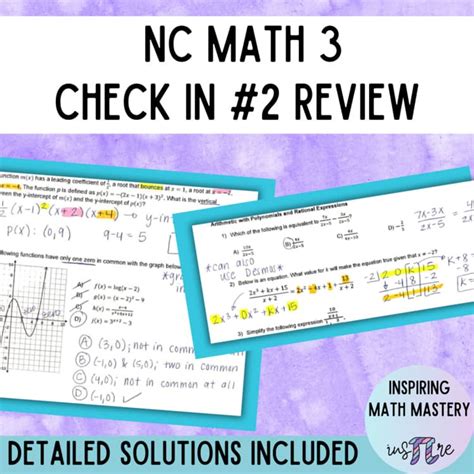 Nc Math 3 Eoc Check In Review 2 30 Question Practice Worksheet Exam