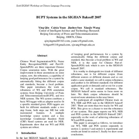 Bupt Systems In The Sighan Bakeoff 2007 Acl Anthology