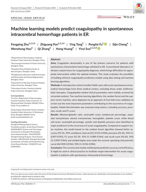 Pdf Machine Learning Models Predict Coagulopathy In Spontaneous