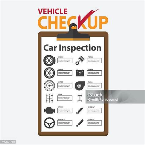 자동차모드 수리점 인포그래픽 인치 평면 설계 Checkup 클립보드가 체크리스트에 대한 스톡 벡터 아트 및 기타 이미지 체크