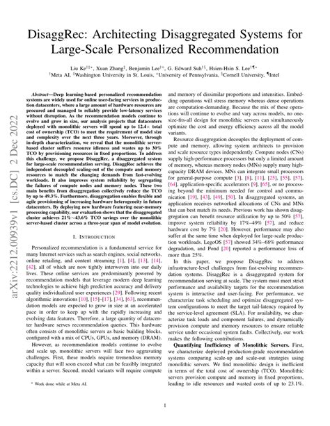 Pdf Disaggrec Architecting Disaggregated Systems For Large Scale Personalized Recommendation