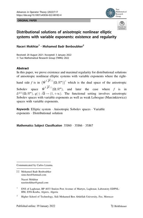 Pdf Distributional Solutions Of Anisotropic Nonlinear Elliptic