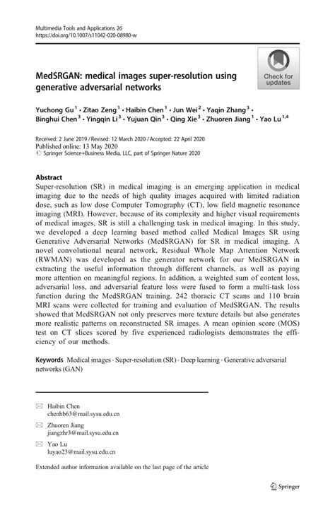 Pdf Medsrgan Medical Images Super Resolution Using Generative Adversarial Networks