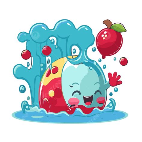 수영장 재미 벡터 스티커 클립 아트 사과와 함께 물에 떠있는 재미있는 만화 캐릭터 상표 클립 아트 Png 일러스트 및