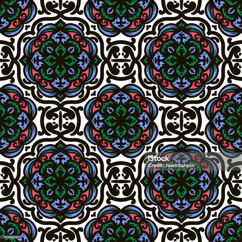 반복되는 복고풍 기하학적 패턴 직물 인쇄 다마스크 스타일 원활한 패턴 배경 모자이크 장식품 빈티지 스타일 직물에 인쇄를 위한 디자인 0명에 대한 스톡 벡터 아트 및 기타