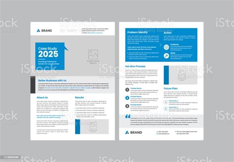 비즈니스 사례 연구 소책자 레이아웃 및 양면 전단 디자인이있는 사례 연구 템플릿 비즈니스에 대한 스톡 벡터 아트 및 기타 이미지