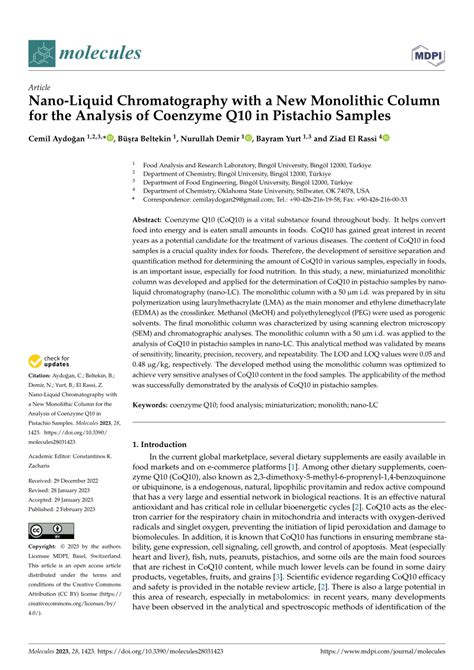 Pdf Nano Liquid Chromatography With A New Monolithic Column For The Analysis Of Coenzyme Q10