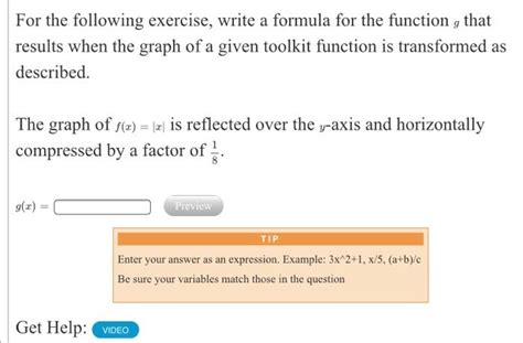 Solved For The Following Exercise Write A Formula For The