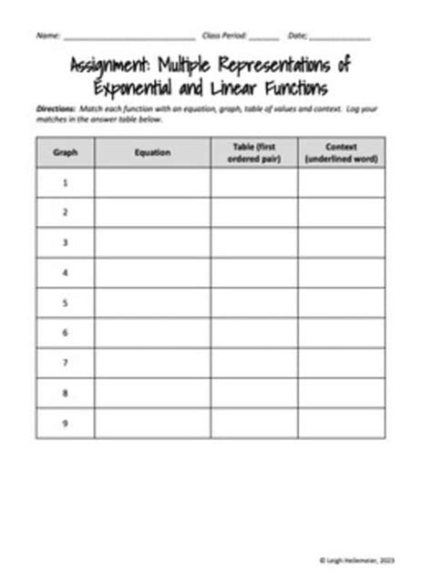 Linear Vs Exponential Functions Matching Activity By Leigh Teaches Math