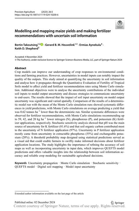 Modelling And Mapping Maize Yields And Making Fertilizer Recommendations With Uncertain Soil