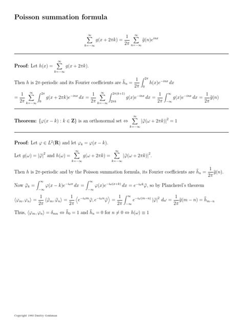 Poisson Summation Formula Pdf Fourier Transform Mathematical Analysis