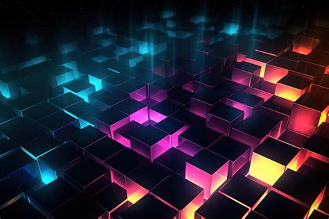 Premium Ai Image Neon Cubes On A Black Background