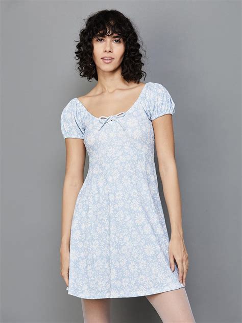 Buy Ginger By Lifestyle Floral Printed Puff Sleeves A Line Dress