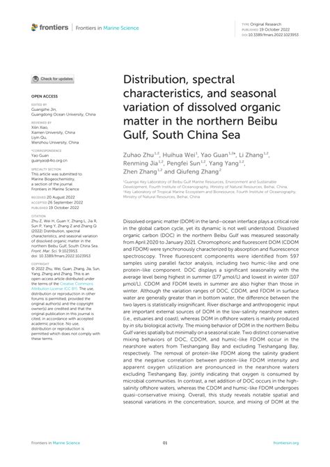 Pdf Distribution Spectral Characteristics And Seasonal Variation Of Dissolved Organic Matter
