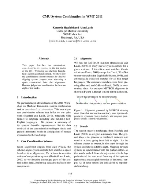 Pdf Cmu System Combination In Wmt 2011