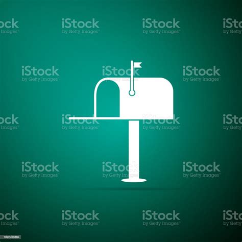 오픈 메일 상자 아이콘 녹색 Ckground에 고립입니다 사서함 아이콘입니다 플래그와 함께 극에 메일 우편함입니다 평면 디자인입니다 벡터 일러스트 레이 션 개념에 대한 스톡