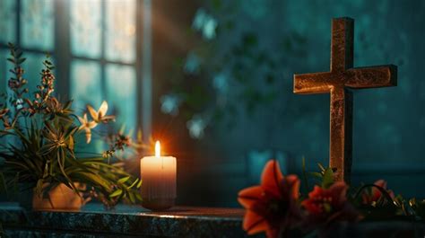 A Cross And A Cross On A Table With A Cross In The Background Premium Ai Generated Image