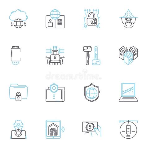 Data Security Linear Icons Set Encryption Firewall Malware Cybersecurity Authentication