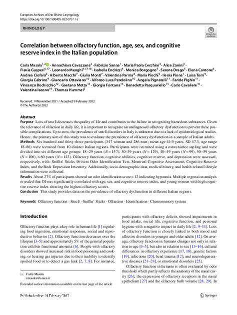 Pdf Correlation Between Olfactory Function Age Sex And Cognitive Reserve Index In The