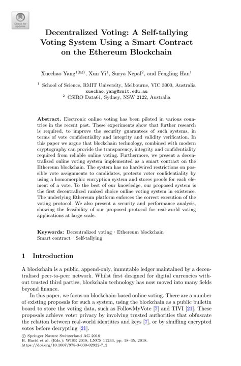 Pdf Decentralized Voting A Self Tallying Voting System Using A Smart Contract On The Ethereum
