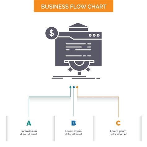 Seo Progress Globe Technology Website Business Flow Chart Design With 3 Steps Glyph Icon