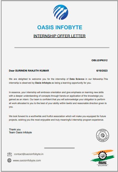 Ranjith Kumar Surineni On Linkedin Connections Datascience Internship Oasisinfobyte