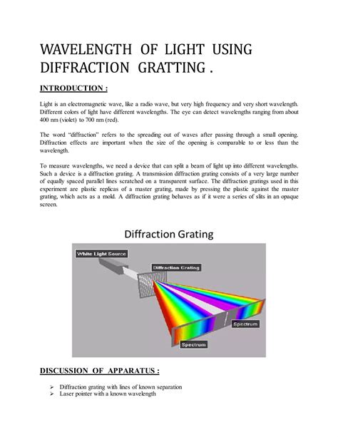 Wavelength Of Light Using Diffraction Gratting Docx