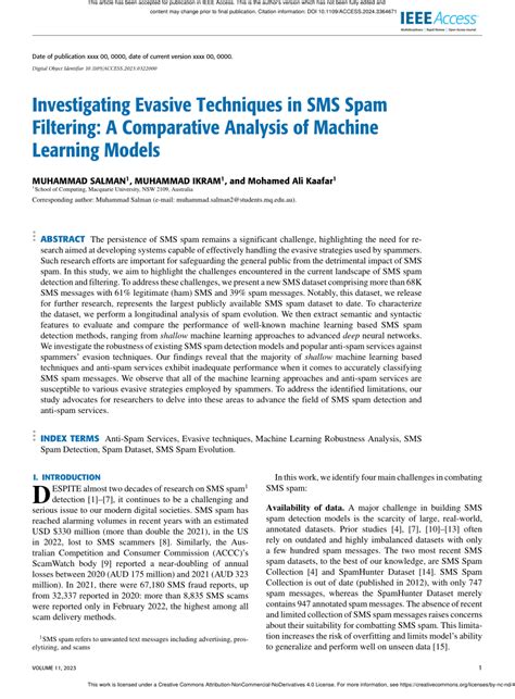 Pdf Investigating Evasive Techniques In Sms Spam Filtering A