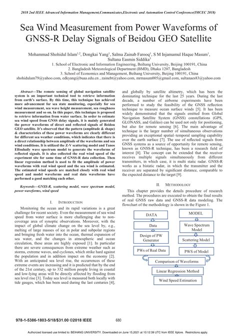 Pdf Sea Wind Measurement From Power Waveforms Of Gnss R Delay Signals Of Beidou Geo Satellite