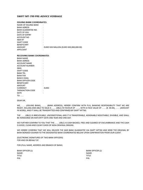02 Verbiage Mt799 Mt760 Pdf Letter Of Credit Banks