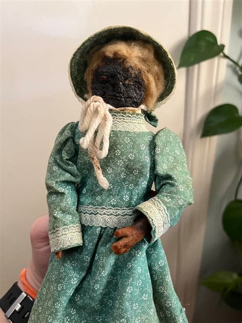 Vintage Antique Handmade Apple Head Doll Folk Art Cotton Dress Fabric