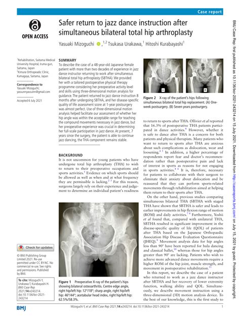Pdf Safer Return To Jazz Dance Instruction After Simultaneous Bilateral Total Hip Arthroplasty