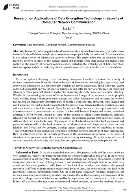 Pdf Research On Applications Of Data Encryption Technology In Security Of Computer Network