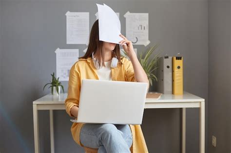 Premium Photo Tired Exhausted Woman Working With Documents And Laptop