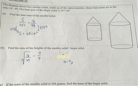 solved c cse 3c ratio the diagram shows two similar solids made up of
