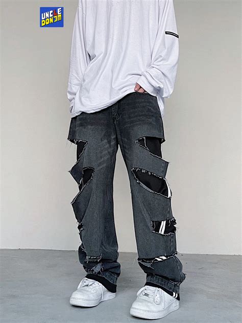 Uncledonjm 패치 워크 청바지 남성 디자이너 청바지 남성 악세사리 힙합 청바지 헐렁한 청바지 여성 남성용 청바지 찢어진청바지 Aliexpress