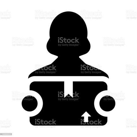 상자 아이콘 벡터 여성 물류 노동자 서비스 사람 프로필 아바타 택배 및 배달 문양 그림 기호에 대 한 화물 패키지 상자 고객에