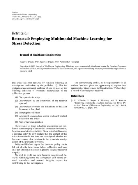 Pdf Retracted Employing Multimodal Machine Learning For Stress Detection
