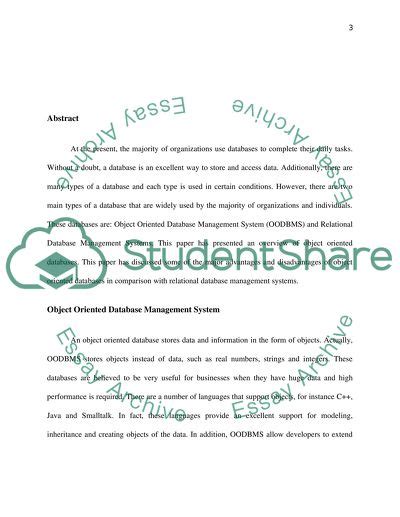 Object Oriented Databases Research Paper Example Topics And Well Written Essays 1500 Words