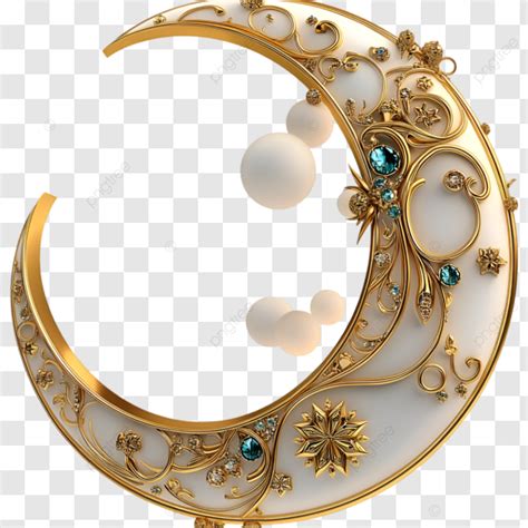 황금빛 선조와 보석 장식을 가진 화려한 초승달 조각 미스티크 우아함을 상징하는 예술 장인 정신의 천상의 아름다움 초승달 달 조각품 Png 일러스트 및 이미지 에 대한